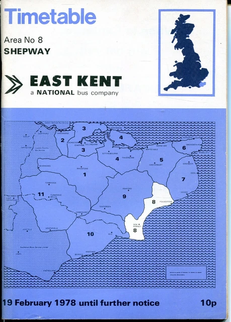 NBC ERA BUS Timetable: East Kent, Area No. 8 Shepway, 19 February 1978 ...