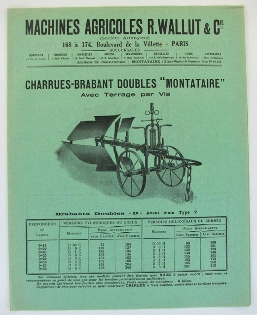 PROSPECTUS BROCHURE MACHINE agricoles R. WALLUT charrues brabant ...