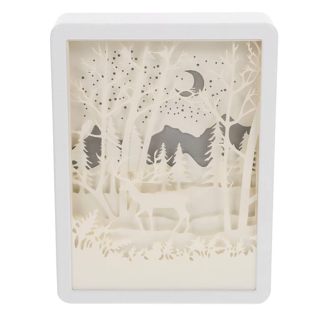 SHADOW LIGHT BOX Battery Powered Candle Forest Deer Baby Bedroom Decor ...