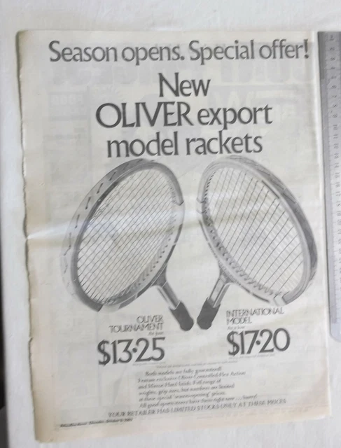 OLIVER TENNIS RACKET Advertisement removed from a 1969 Newspaper ...