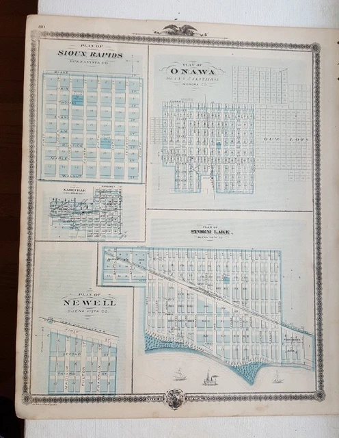 ANTIQUE MAP - PLAN OF SIOUX RAPIDS/ONAWA/NEWELL IOWA - Andreas Atlas Co ...