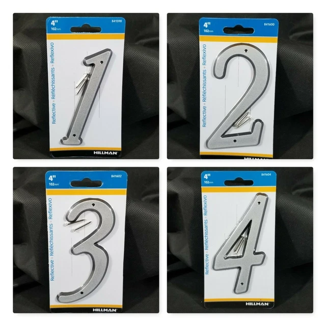 REFLECTIVE SILVER 4& Inch House Numbers Weather Resistant Plastic Home ...