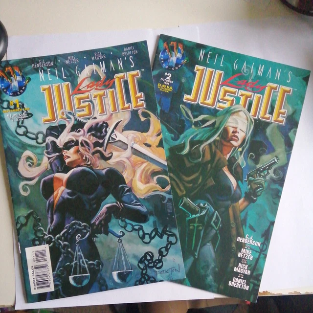 NEIL GAIMAN'S LADY Justice Comic Issue #1 & #2 1995 Vintage Tekno ...