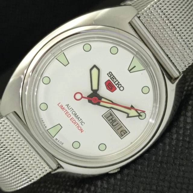 SEIKO 5 AUTOMATIC 7005A VINTAGE JAPAN MENS DAY/DATE WHITE WATCH 583b ...