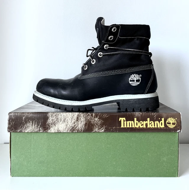 TIMBERLAND ROLL-TOP BOOTS Genuine Leather Streetwear Style Black Mens ...