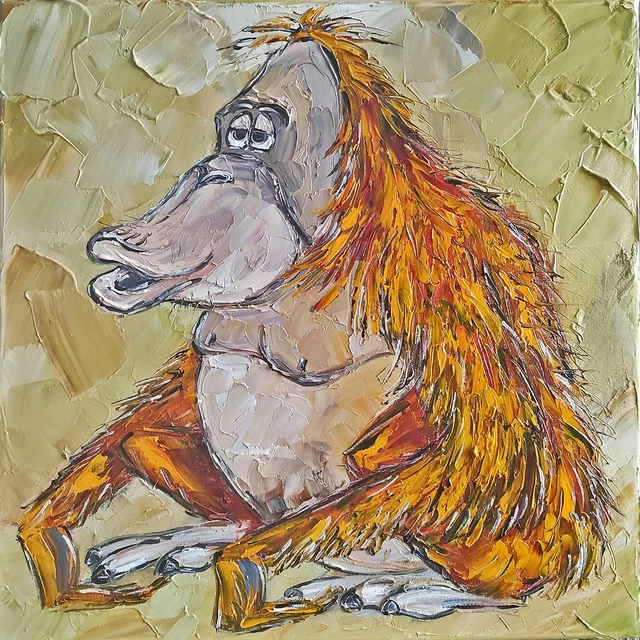 ÖLBILD 50X50X2 CM Lustiger Orang-Utan Komischer Affe Orange Komische ...