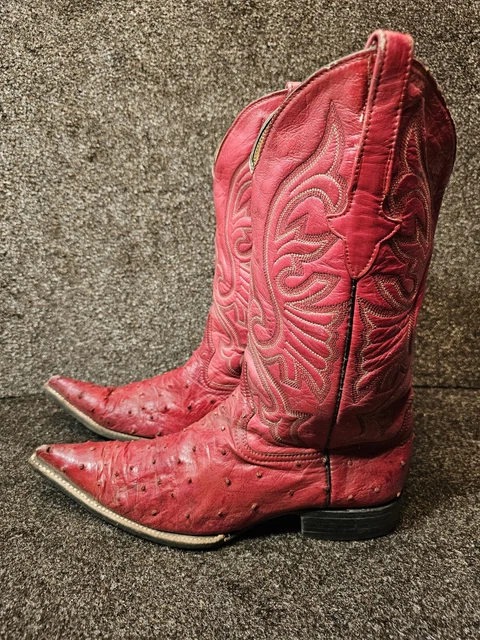 CUSTOM FULL QUILL Red Ostrich Skin Cowboy Boots Size 6.5 Slight ...
