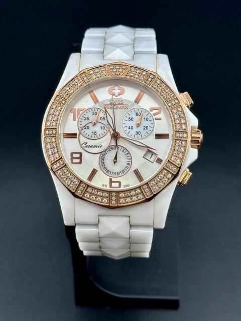 SWISS PRECIMAX CHRONOGRAPH Watch Women Rose Gold Tone Ceramic *Parts ...