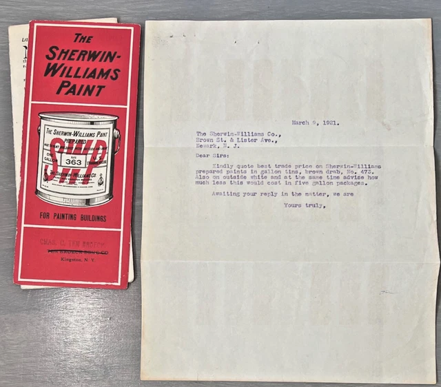 1921 SHERWIN WILLIAMS Paint Sample Chip Catalog Brochure w Letter £22. ...