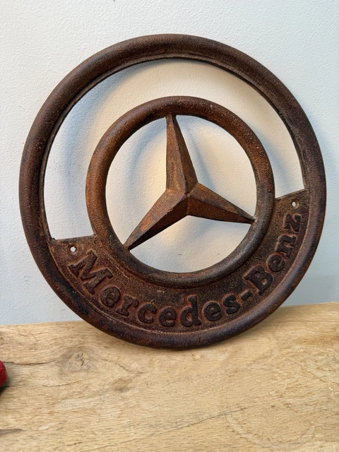 VINTAGE MERCEDES BENZ Cast Iron rusty Sign Plaque-man cave -classic car ...