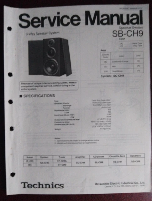 TECHNICS 3 WAY Speakers Speaker System SB-CH9 Repair Service Manual ...