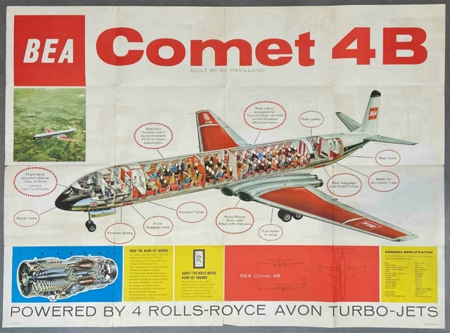 BEA BRITISH EUROPEAN Airways Comet 4B Cutaway Poster Airline Brochure B ...