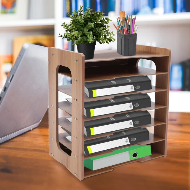 FILE ORGANIZER OFFICE Desk Wood Organizer A4 Paper Storage Letter Tray ...