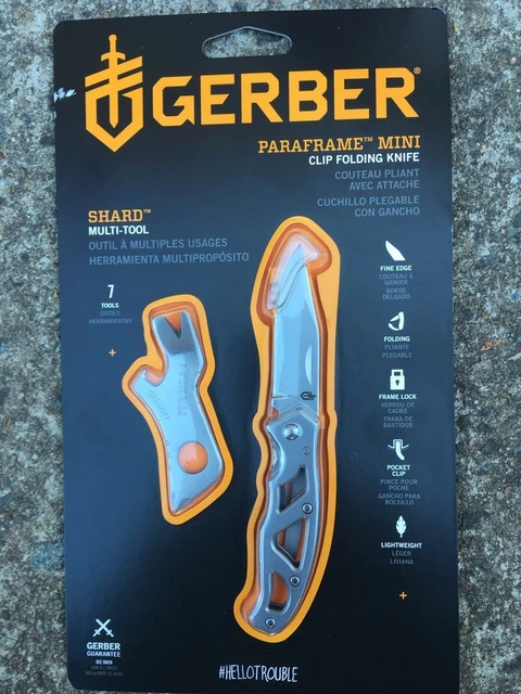 AUTHORIZED GERBER PARAFRAME Mini Fine Edge Folder & Shard Silver Combo ...