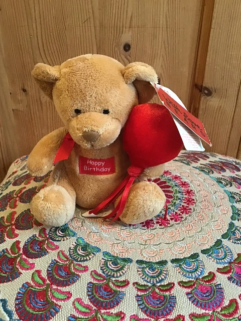 VINTAGE RUSS HAPPY Birthday Brown Teddy Bear Red Balloon Plush Soft Toy ...