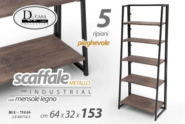MOBILE SCAFFALE IN metallo 5 ripiani con mensole in legno 64*32*153cm ...
