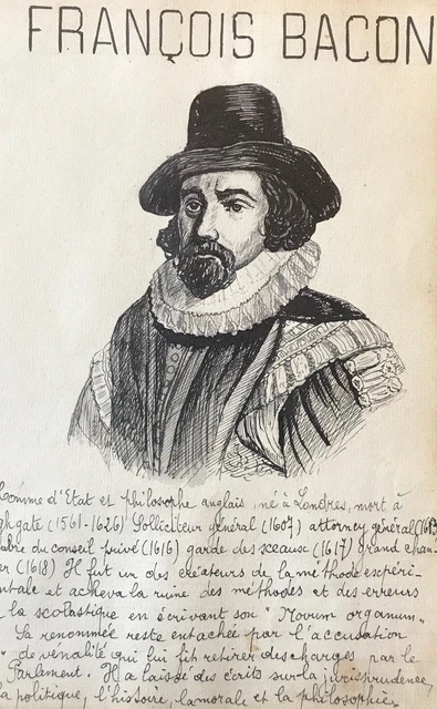 FRANCIS BACON PHILOSOPHE dessin à la plume XIXe anonyme $43.01 ...