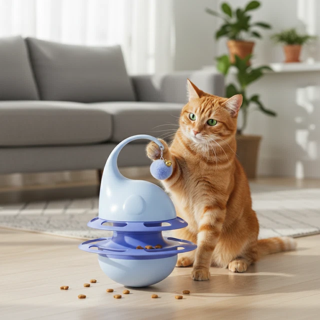 INTERACTIVE CAT TREAT Dispensing Ball Pet Slow Feeder Indoor Playing ...