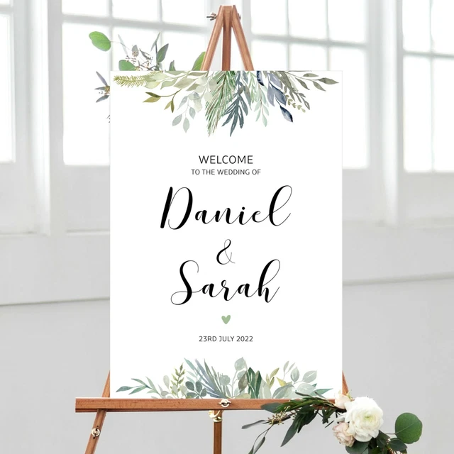 PERSONALISED GREEN FOLIAGE Wedding 'Welcome' Sign - Sizes A3, A2, A1 £ ...