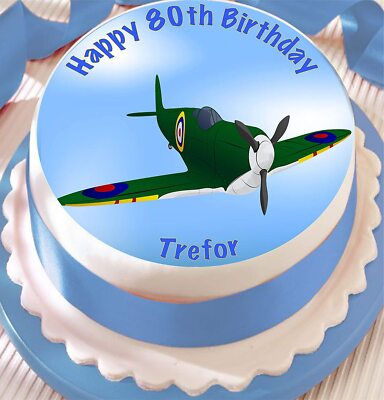 RAF SPITFIRE 19CM Round Edible Icing Cake Topper - Can Be Personalised ...
