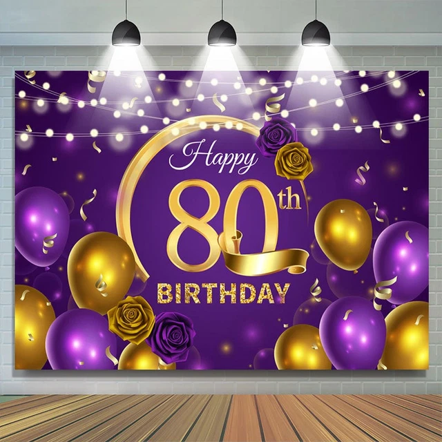 LIGHT BALLOONS RIBBON Purple 80th Birthday Backdrop $36.09 - PicClick AU