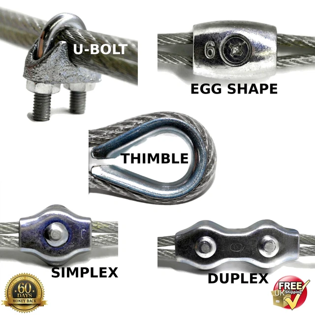 SIMPLEX DUPLEX EGG Shape U Bolt Thimble Steel Wire Grips Clamp Clips ...