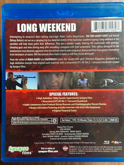 LONG WEEKEND BLU-RAY 1878 Australien Horreur Film Classique Synapse ...
