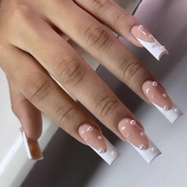TIPS DIY FAKE Nials Press on Nails False Nails French White Edge Long ...