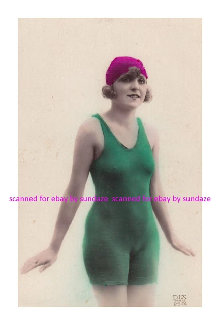 VINTAGE FRENCH RISQUE tinted REAL PHOTO Bathing FLAPPER c.1920 $45.00 ...