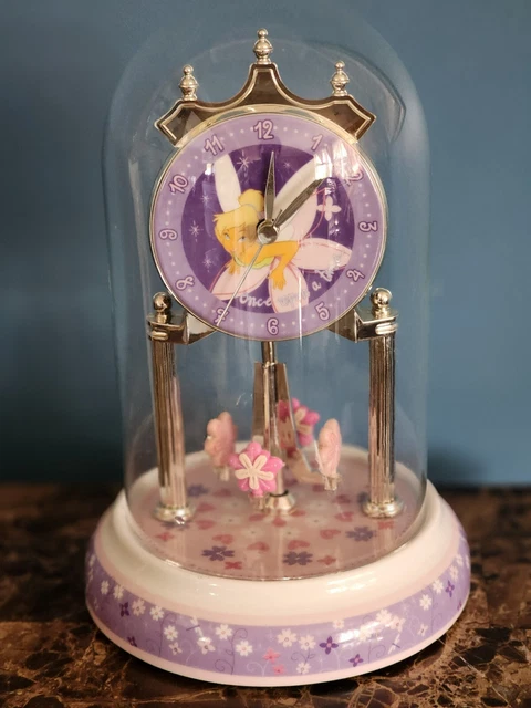 DISNEY TINKER BELL Porcelain Anniversary Glass Dome Mantle Clock ...