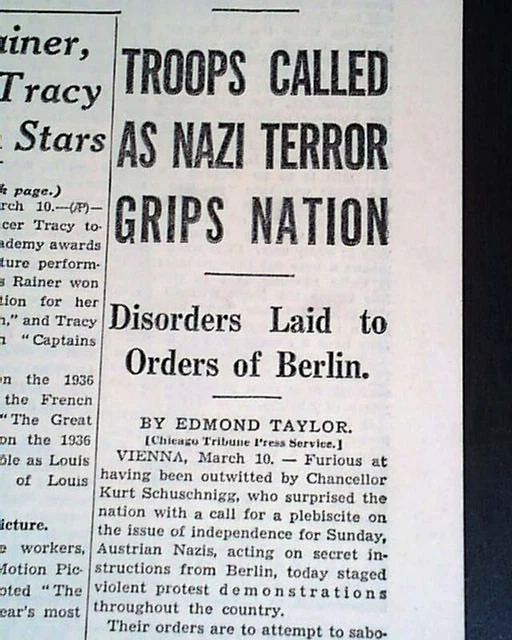 JOURNAL ANSCHLUSS ADOLF Hitler Allemagne nazis entrent en Autriche ...