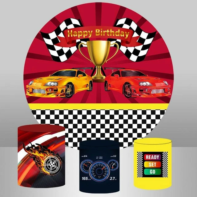 RED AND ORANGE Cars Round Happy Birthday Backdrop Kit $37.90 - PicClick AU