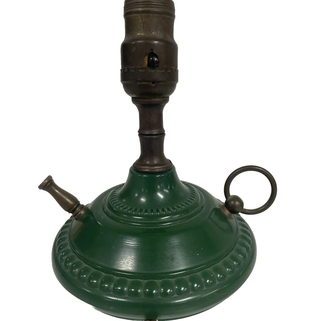 VINTAGE GREEN DEPRESSION Ribbed Glass Base Art Deco Table Lamp Brass ...