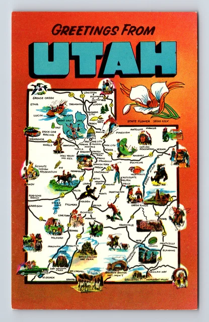 PICTORIAL TOURIST MAP Greetings From State of Utah UT Postcard £2.85 ...