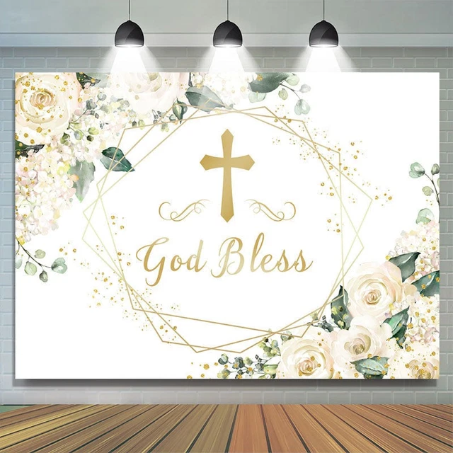 WHITE FLORAL GOLDEN Frame God Bless Baptism Backdrop $35.97 - PicClick AU