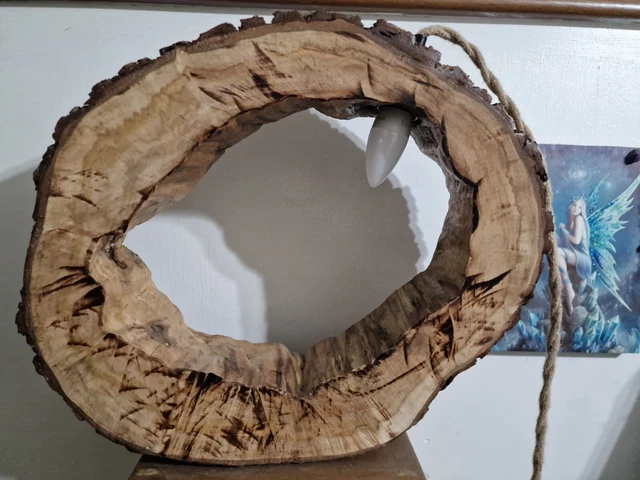 HANDMADE WOODEN SLICE log table lamp £60.00 - PicClick UK