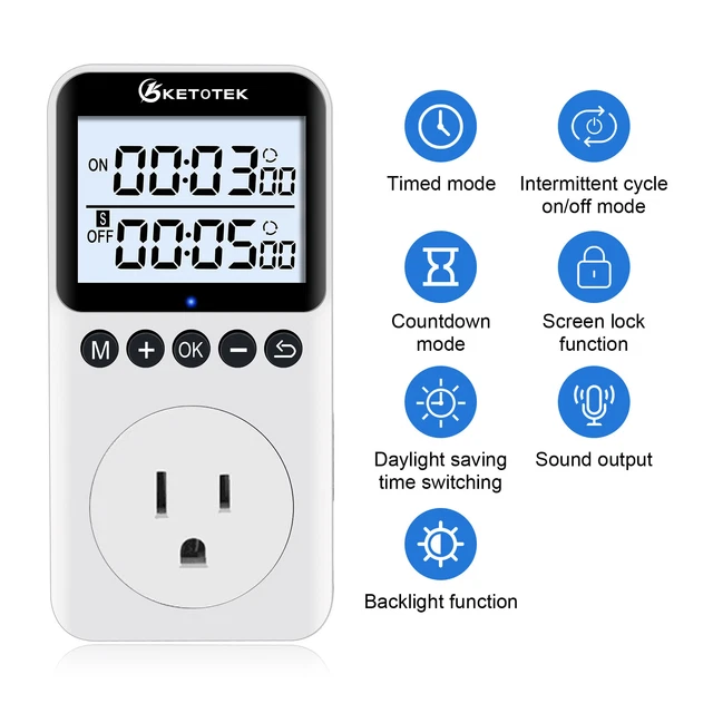 DIGITAL TIMER SOCKET 24hour Intermittent Cycle Programmable Outlet ...