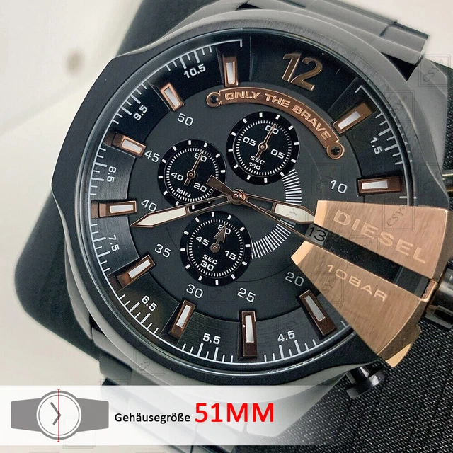 NEU DIESEL DZ4309 Groß Mega Chief Schwarz Chronograph Rosenton Quarz ...