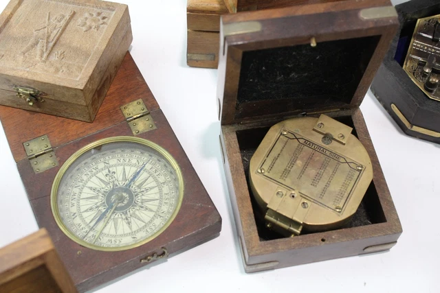 BOXED COMPASS COLLECTION Wooden Boxes Nautical Stanley London Cox ...