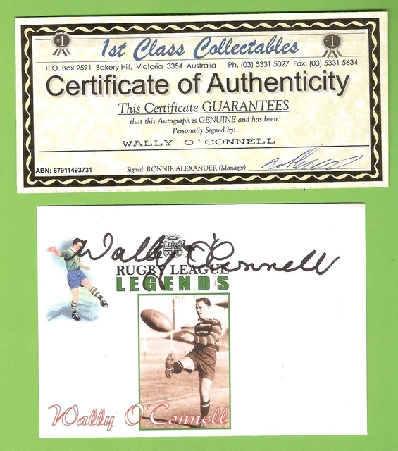 #D228. WALLY O'donnell Rugby League Signature With Coa, Easts & Manly ...