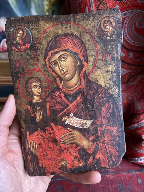 ICONE RUSSE ORTHODOXE Bois Peint Vierge a L'Enfant Sacred Art Sacré Icon EUR 96,00 - PicClick FR