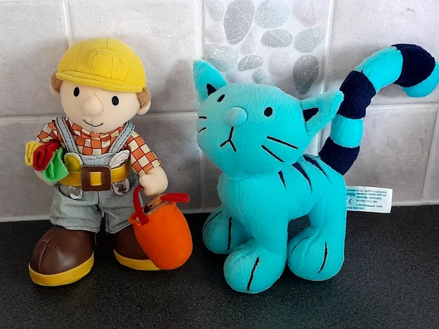 BOB THE BUILDER & Pilchard the cat soft toys - 7" (18cm) - clean ...