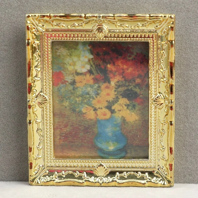 1:12 DOLL HOUSE Mini Simulation Gilded Oil Painting Flower Decoration ...