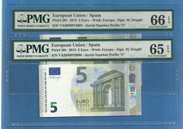 EURO BANKNOTE- EUROPEAN Union- Spain 5 Euro Dragon Pair Va-V004I4 Pmg ...