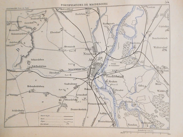 VINTAGE MAP OLD map FORTIFICATIONS MAGDEBURG GERMANY 1881 £17.13 ...