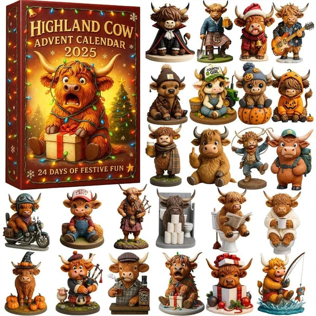 2D 2025 FUNNY Highland Cow Advent Calendar, 24 Days Christmas Countdown Calendar £10.79 ...