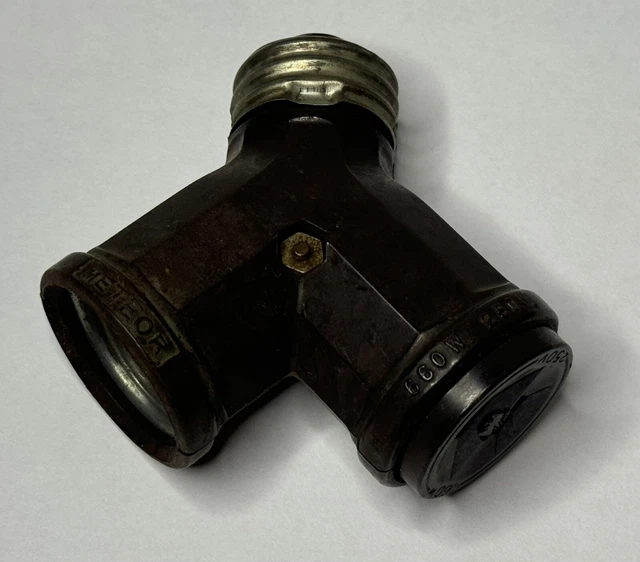 VINTAGE BAKELITE DUAL Double Lamp Light Bulb Socket & Outlet Adapter ...