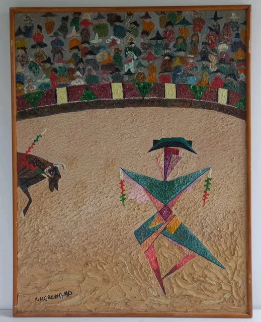 TABLEAU PEINTURE HUILE/TOILE Corrida M MARCHAND Cubiste 66x51cm ...