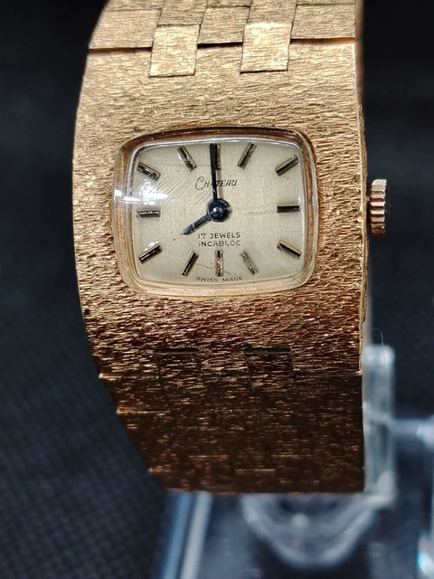 VINTAGE CHATEAU 17 Jewels Incabloc Gold tone Ladies Swiss Made Watch ...
