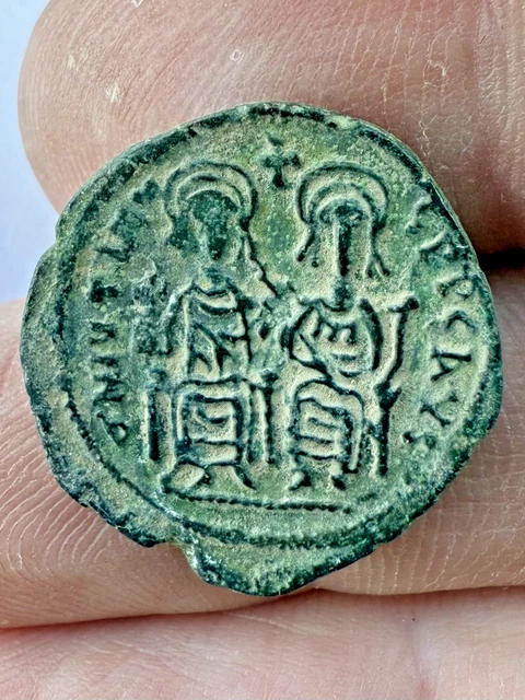 ANCIENT BYZANTINE HALF follis bronze coin justin ii & sophia follis 565 ...
